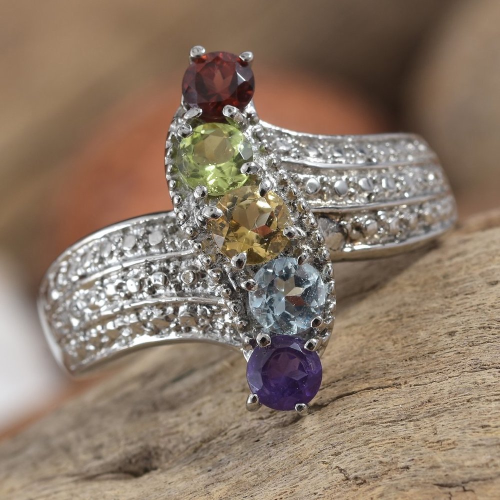 Multi Gemstone Stainless Steel 5 Stone Ring - Gem